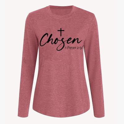 China Customizable Dark Blue Long Sleeves Rose ODM T Shirts For Women for sale