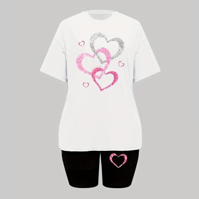 China Heart Pattern Women Two Piece Outfits ODM OEM Short Sleeve Co Ord for sale