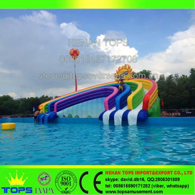 China HENAN TOPS Best Quality Child Bouncy High Rainbow Inflatable Water Slide for sale