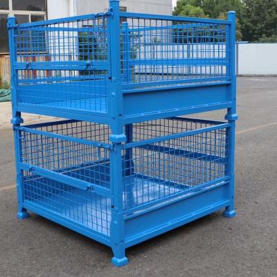 China High Durability Industrial Warehouse Grid Storage Metal Pallet Box In Multiple Colors for sale