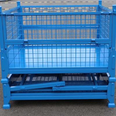China High Durability Industrial Warehouse Grid Storage Metal Pallet Box In Multiple Colors for sale