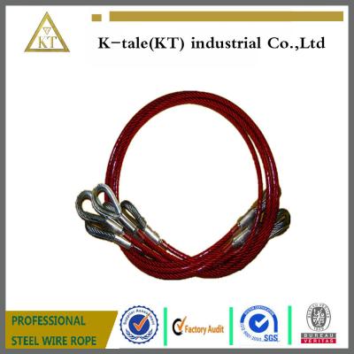China high power strength standard 7x19 Red PVC Coated Wire Rope Sling with two eye for tow car for sale