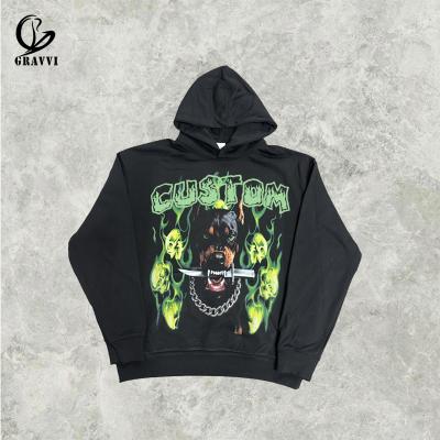 China Flame Dog Graphic Vintage Hoodies Hip Hop Pullover Oversized Hooded Sweatshirt for sale