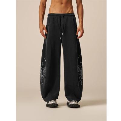 China Custom Logo Mens Joggers Streetwear Elastic Waist Cinch Black Sweatpants Streetwear for sale