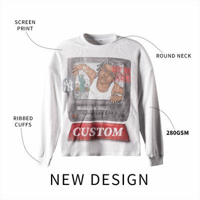 China Screen Print Vintage Hoodies Ribbed Long Sleeve 280GSM Streetwear OEM for sale
