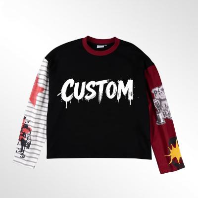 China Custom Oversized Cut and Sew Screen Print Long Sleeve T Shirt for sale