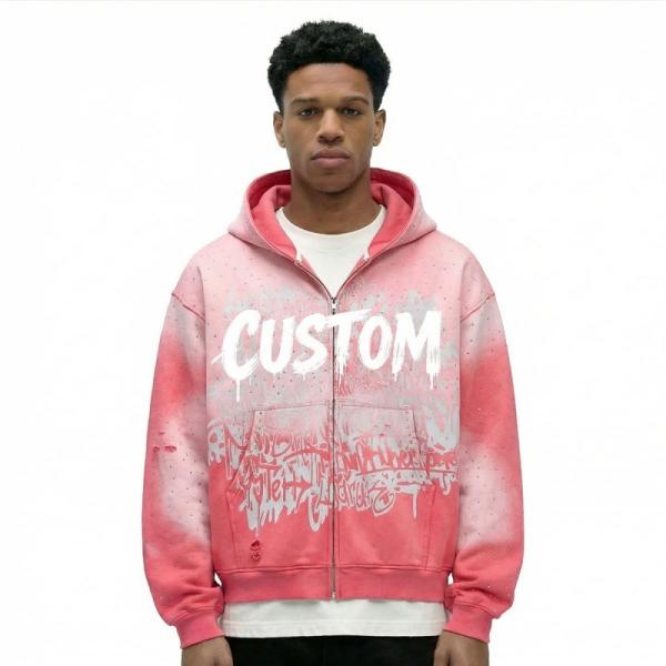 Quality Y2K Acid Wash Distressed Zip Hoodies 100% Long Staple Cotton Customized Hoodie for sale
