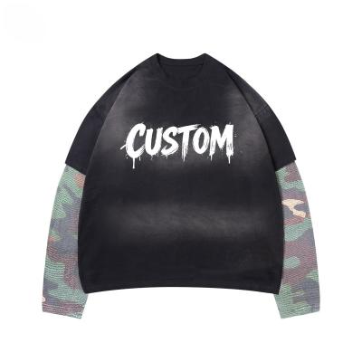 China Vintage Black Long Sleeve Shirt 260GSM Drop Shoulder Mens Graphic T Shirts for sale