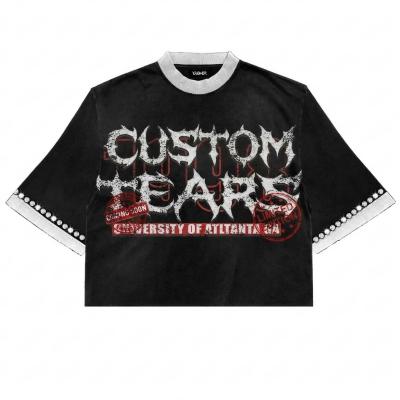 China Acid Wash Mens Graphic Tees Boxy Fit T Shirt Rhinestone Streetwear for sale
