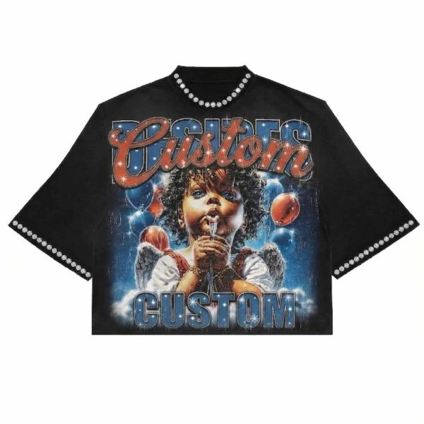 Quality Custom Men T Shirts Graphic Print Rhinestone Boxy Fit T Shirt For Streetwear for sale