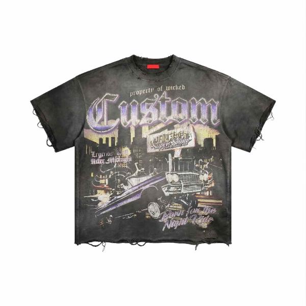 Quality Custom Vintage Wash Distressed T-Shirt for Streetwear Brands for sale