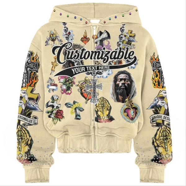 Quality Oversized Boxy Graphic Hoodie Bulk | Custom Wash Rhinestone Supplier for sale