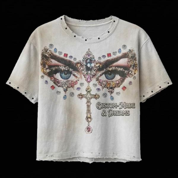 Quality Custom Rhinestone Vintage Wash Studded Distress Overisize T-Shirt for sale