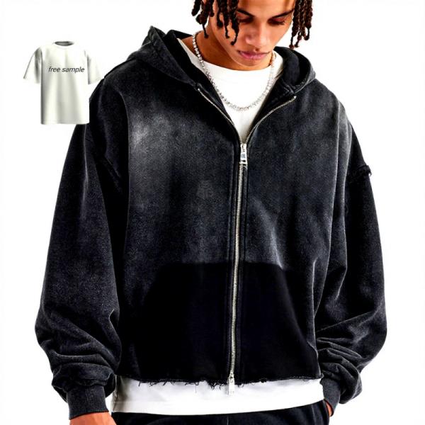 Quality OEM 100% Cotton 460G Vintage Wash Streetwear Zip Up Hoodie Vendor for sale