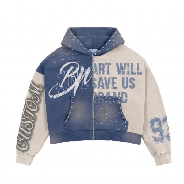 Quality Custom 410GSM Vintage Wash Rhinestone Graphic Mens Hoodie Vendor  for sale