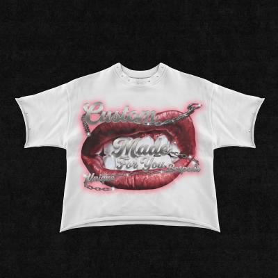 China Custom Oversized Boxy Fit T Shirt with Rhinestones and Chains OEM for sale