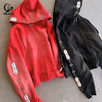 China Custom Studded Hoodies Embellished Heavyweight Full Zip OEM ODM for sale