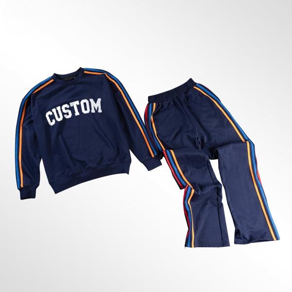 Quality Custom Heavyweight 100%cotton Side Stripe Crewneck Tracksuit for sale