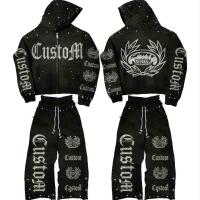 Quality Custom Heavyweight Full Rhinestone Acid Wash Tracksuit OEM ODM for sale