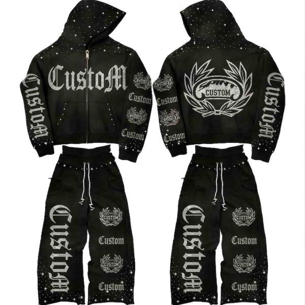 Quality Custom Heavyweight Full Rhinestone Acid Wash Tracksuit OEM  ODM  for sale