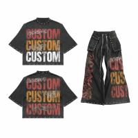 Quality Custom Industrial Studded Cropped Tee and Wide-Leg Cargo Set for sale