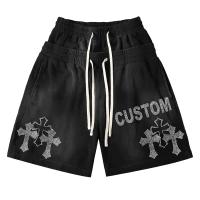 Quality Custom Rhinestone Sweatshorts Vintage Wash Streetwear Supplier for sale