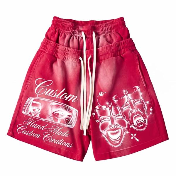 Quality Custom Vintage Wash Rhinestone Graphic Sweatshorts Streetwear for sale