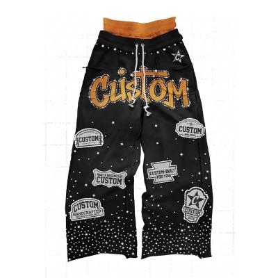 China Custom 100%cotton Rhinestone Applique Embroidery Pants for Men for sale