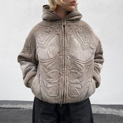China Custom 3D Embroidery Vintage Acid Wash Heavyweight Zip-Up Hoodie for Men (500-800+ GSM) for sale