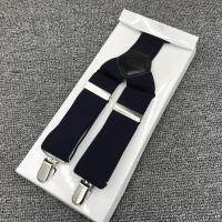 China Polyester Men's Trouser Braces 3.5cm Solid Leather Suspenders Custom Length for sale