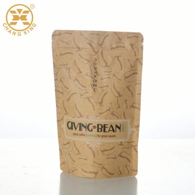 China Square Flat bottom Compostable Kraft Paper Coffee Bags With Pocket Zip Lock Valve for sale