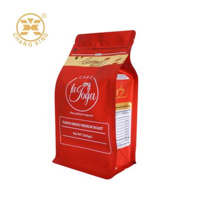 China 16oz High glossy box bottom roasted coffee beans bag with zipper and valve for sale