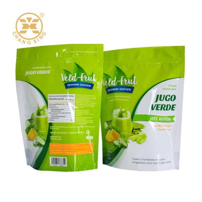 Cina Stampa personalizzata sacchetto di imballaggio di plastica sigillato con cerniera per succo di frutta verde alimenti surgelati in vendita