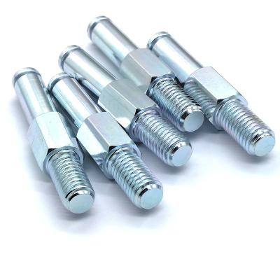 China Custom Zinc Plated Steel Stud Bolts | CNC Machined Hex Shoulder Pins with Threaded End for sale