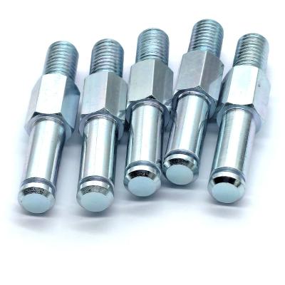 China Custom Zinc Plated Steel Stud Bolts | CNC Machined Hex Shoulder Pins with Threaded End for sale