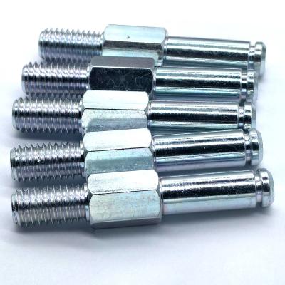 China Custom Zinc Plated Steel Stud Bolts | CNC Machined Hex Shoulder Pins with Threaded End for sale