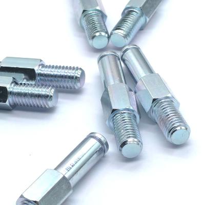 China Custom Zinc Plated Steel Stud Bolts | CNC Machined Hex Shoulder Pins with Threaded End for sale