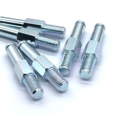 China Custom Zinc Plated Steel Stud Bolts | CNC Machined Hex Shoulder Pins with Threaded End for sale