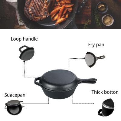 China Pre Seasoned Cast Iron Casserole Frying Pan 2 In 1 10 Inch for sale