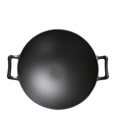 China Vintage 32/36cm Cast Iron Wok With Double ears Te koop