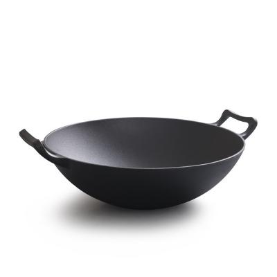 China Vintage 32/36cm Cast Iron Wok With Double ears Te koop