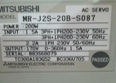Cina AMPLIFICATORE 170V 360Hz 1.5A di CA industriale dell'azionamento 200W servo MR-J2S-20B-S087 di Mitsubishi in vendita