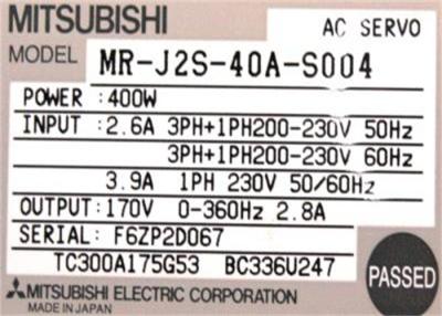 中国 三菱電機400Wの新しいサーボ アンプMR-J2S-40A-S004産業ACドライブ170V 2.8A 販売のため