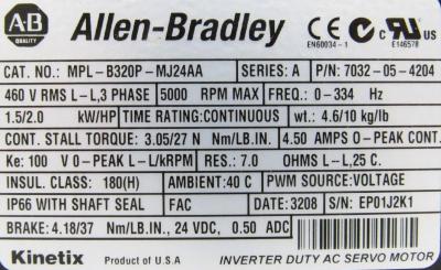 Cina ALLEN-BRADLEY MPL-B320P-MJ24AA MPL-serie MPL 480V AC servomotore rotativo in vendita