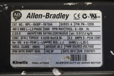 Cina ALLEN-BRADLEY MPL-B430P-SK72AA MP-Series MPL 480V AC Servomotore rotativo in vendita