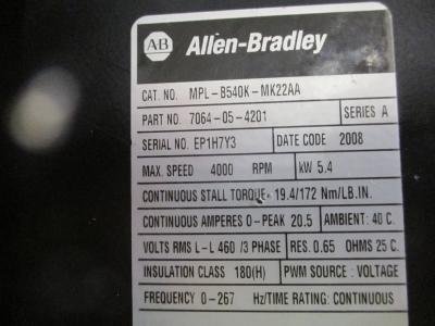 中国 アレン・ブラッドリー MPL-B540K-MJ22AA MPLシリーズ MPL 480V AC回転サーボモーター 販売のため
