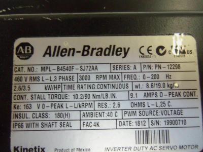 China Alleen-Bradley MPL-B4540F-SJ2AA MPL-serie MPL 480V wisselstroom servomotor Te koop