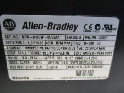 China ALLEN-BRADLEY MPM-A1652F-MJ72AA MPM-Série MPM 240V AC Servomotor rotativo à venda