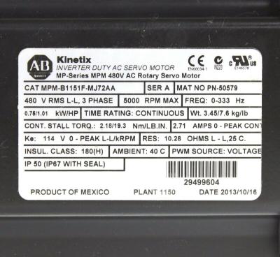 Cina ALLEN-BRADLEY MPM-B1151F-MJ72AA MPM-serie MPM 480V AC servomotore rotativo in vendita