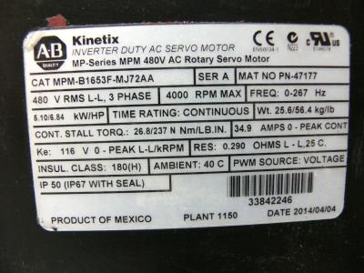 China ALLEN-BRADLEY MPM-B1653F-MJ72AA MPM-Série MPM 480V AC Servomotor rotativo à venda